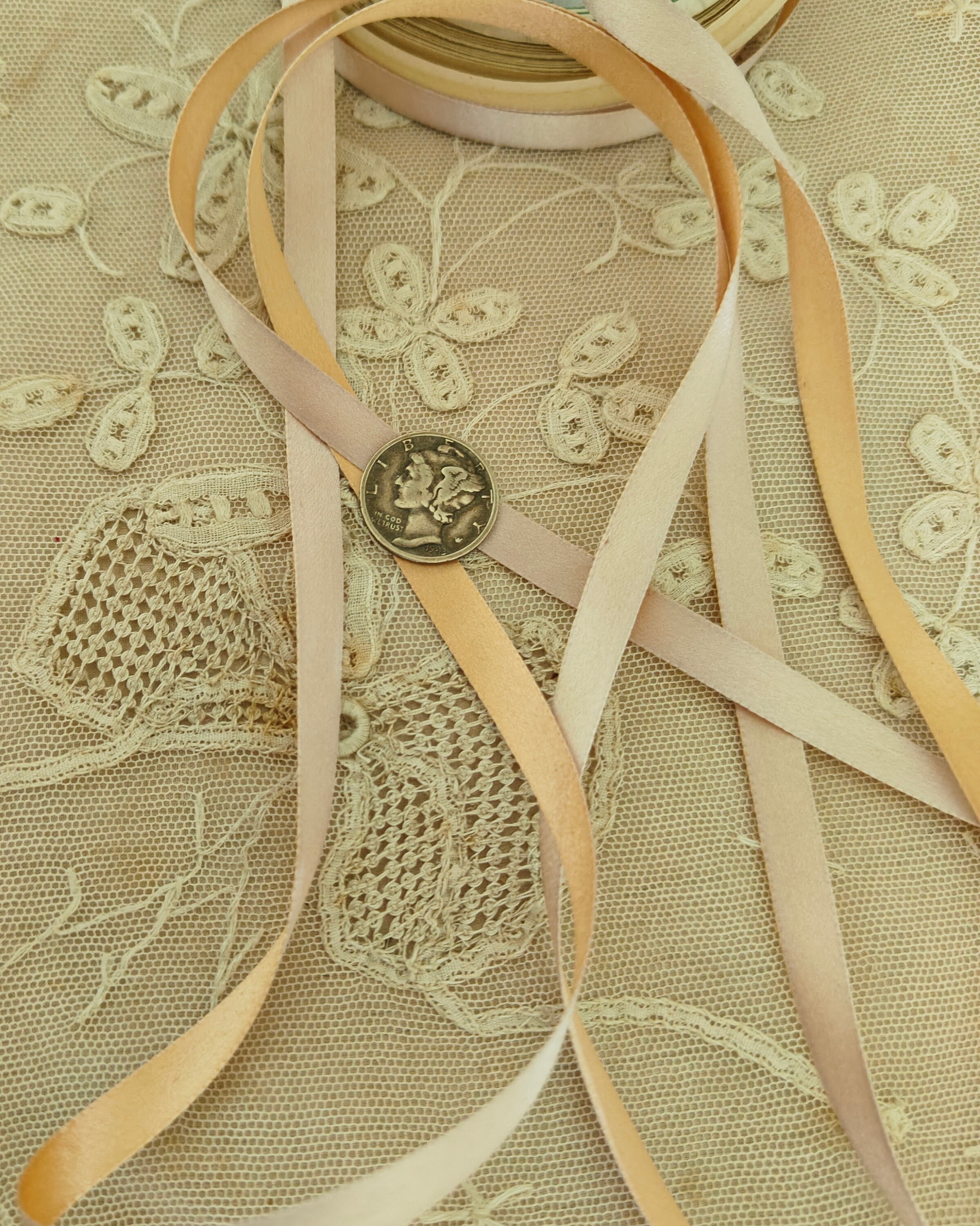 Antique Edwardian SILK 2 Tone Ribbon Bridal Lingerie Ribbon Satin ...