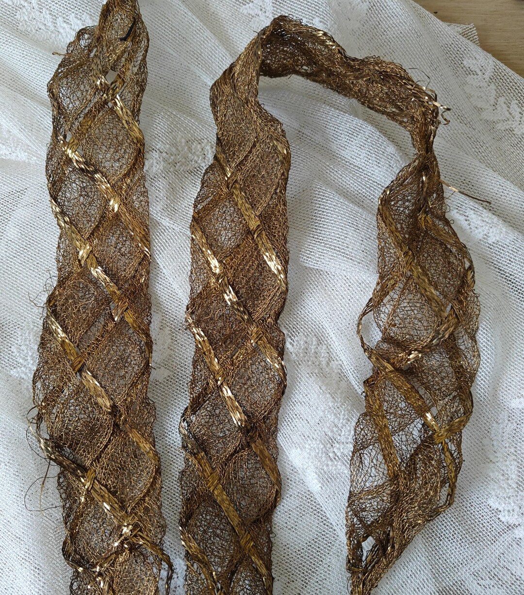 Antique Unusual & Rare Wide Metal MESH Gold W Woven in Shiny Metal ...