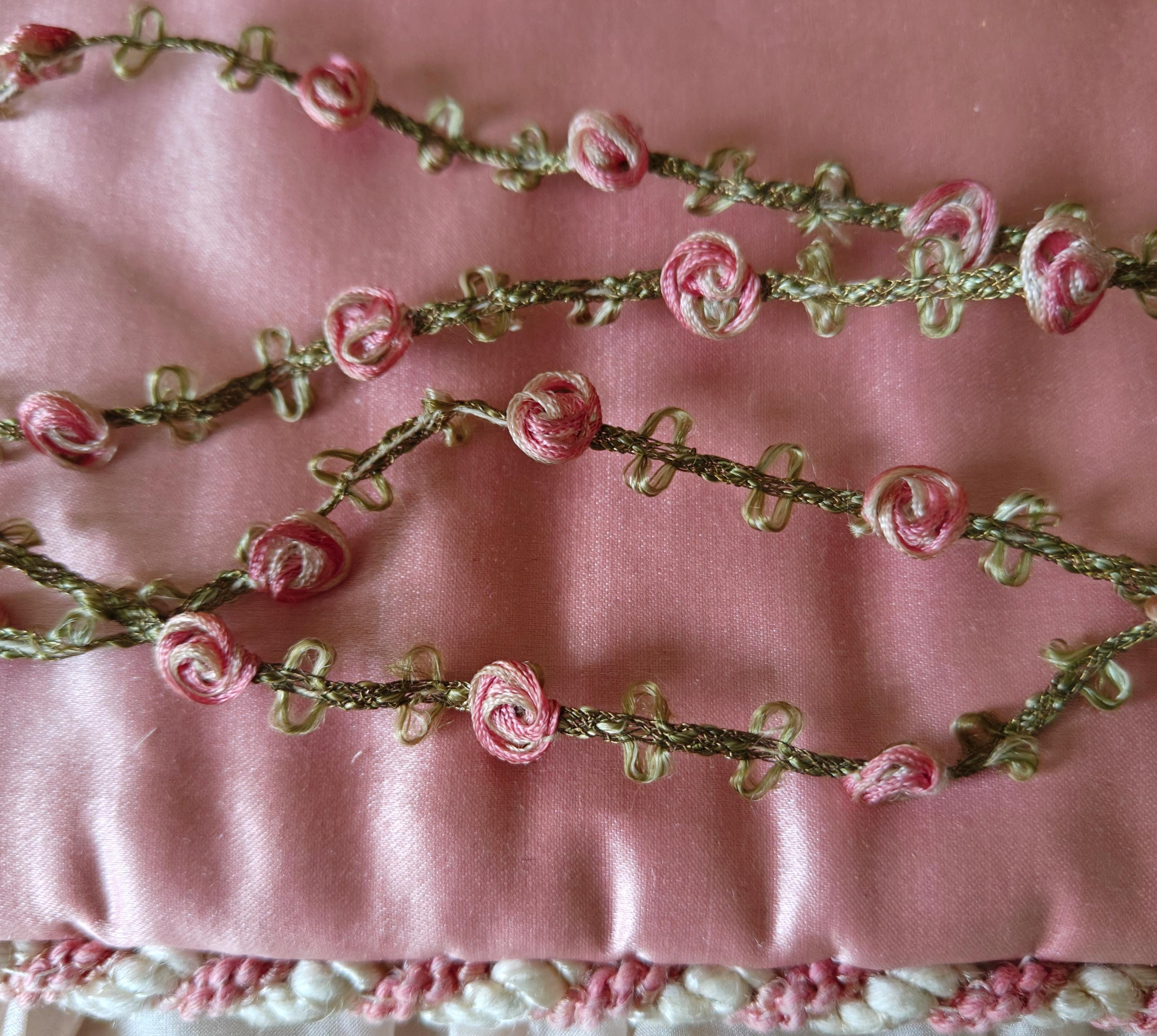 15 Antique Ribbonwork Pink Ombre Silk Roses Gold Metal Rocco Trim W ...