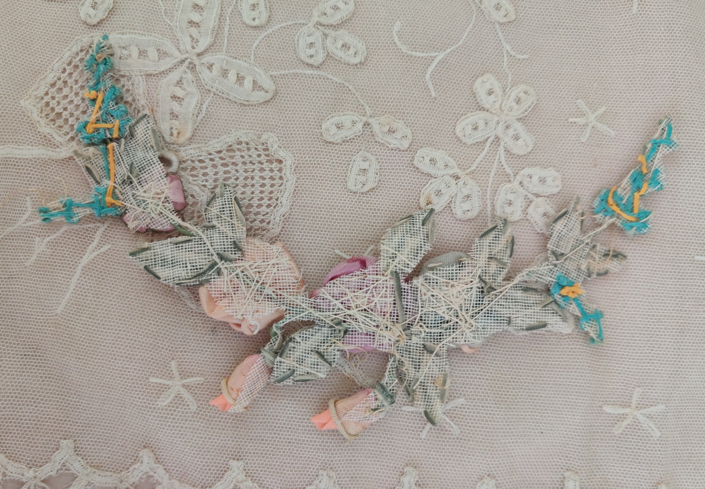 Antique 1920s Silk Ribbonwork Applique Trio 3 Roses W Smaller Rose ...