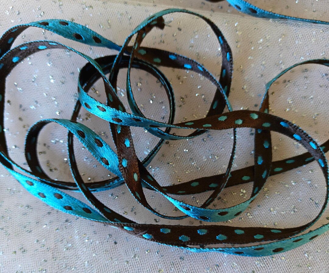 Antique 1920s SATIN Reversible Dotted Ribbon Black & Blue Polka Dot ...
