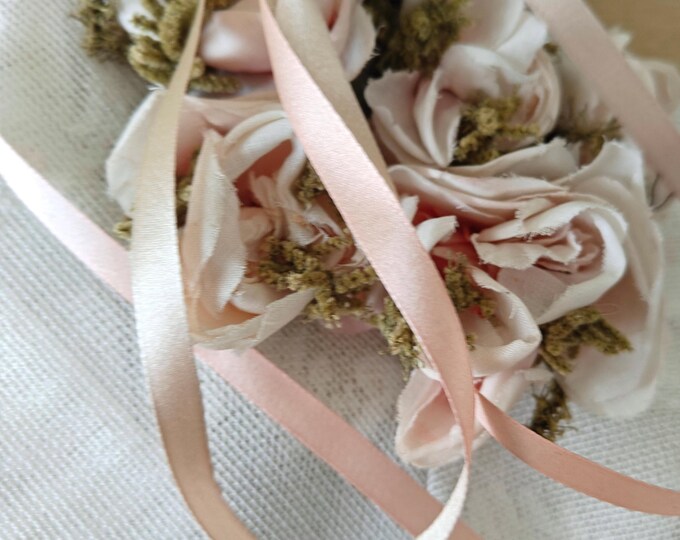 RARE Antique Edwardian Pink Rose Rosebuds Silk Ribbonwork Embroidered ...