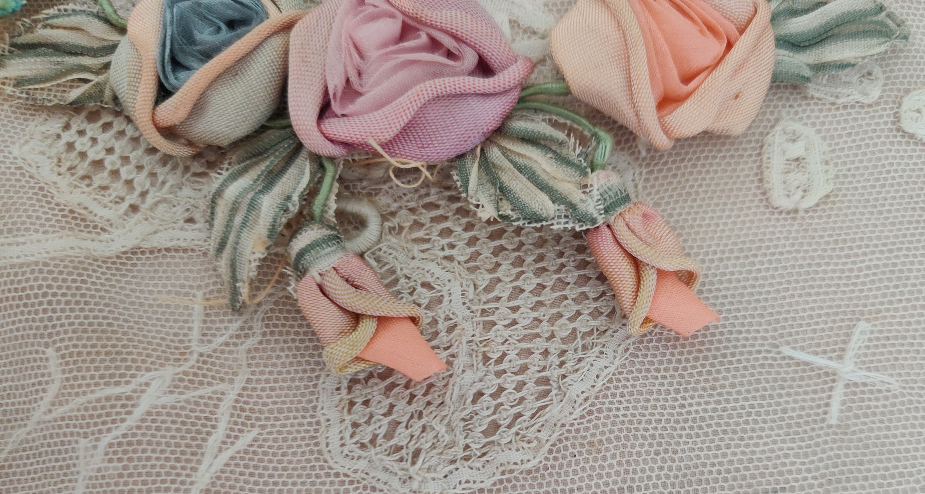Antique 1920s Silk Ribbonwork Applique Trio 3 Roses W Smaller Rose ...