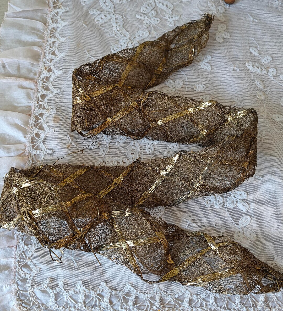 Antique Unusual & Rare Wide Metal MESH Gold W Woven in Shiny Metal ...