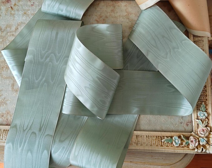 Antique Green SILK MOIRE Ribbon 2 1/2