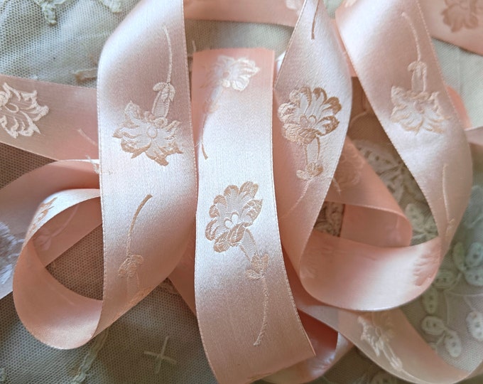 Antique 1920s All SILK Light PINK Satin Jacquard Lily Flowers Embossed ...