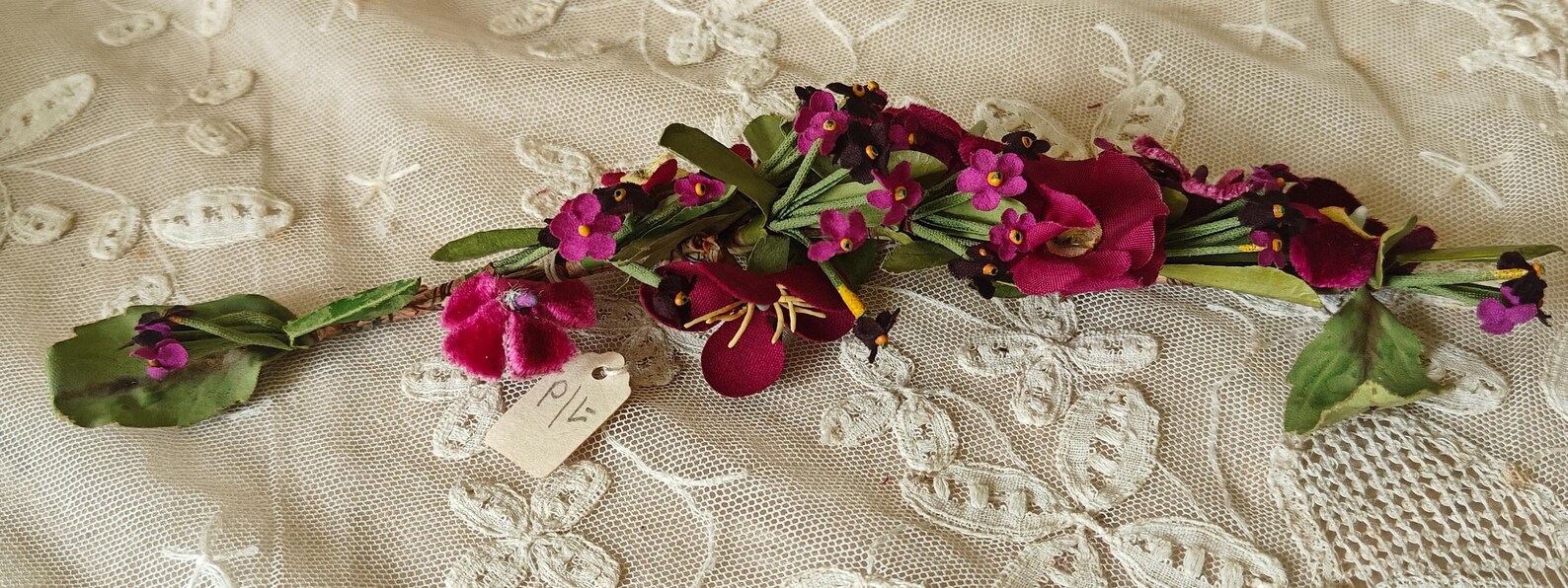 Antique FRENCH Millinery Cloth & VELVET Floral Small Garland Forget Me ...
