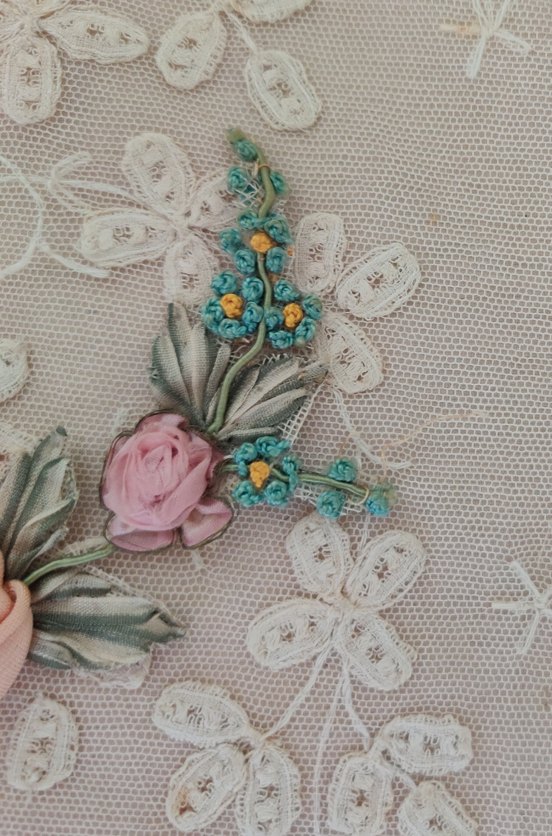 Antique 1920s Silk Ribbonwork Applique Trio 3 Roses W Smaller Rose ...