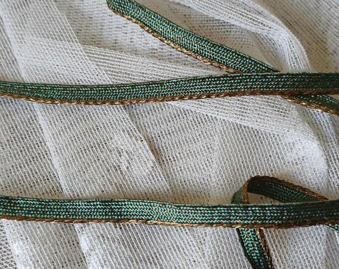 1920s Antique Pretty Green & Metallic Gold Woven Trim GOLD METAL ...
