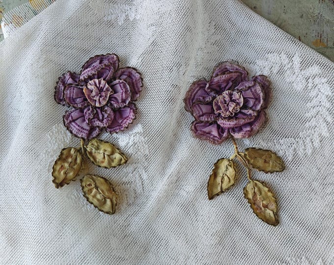 Antique Edwardian FRENCH Purple & Lavender OMBRE SILK Ribbonwork Flower ...