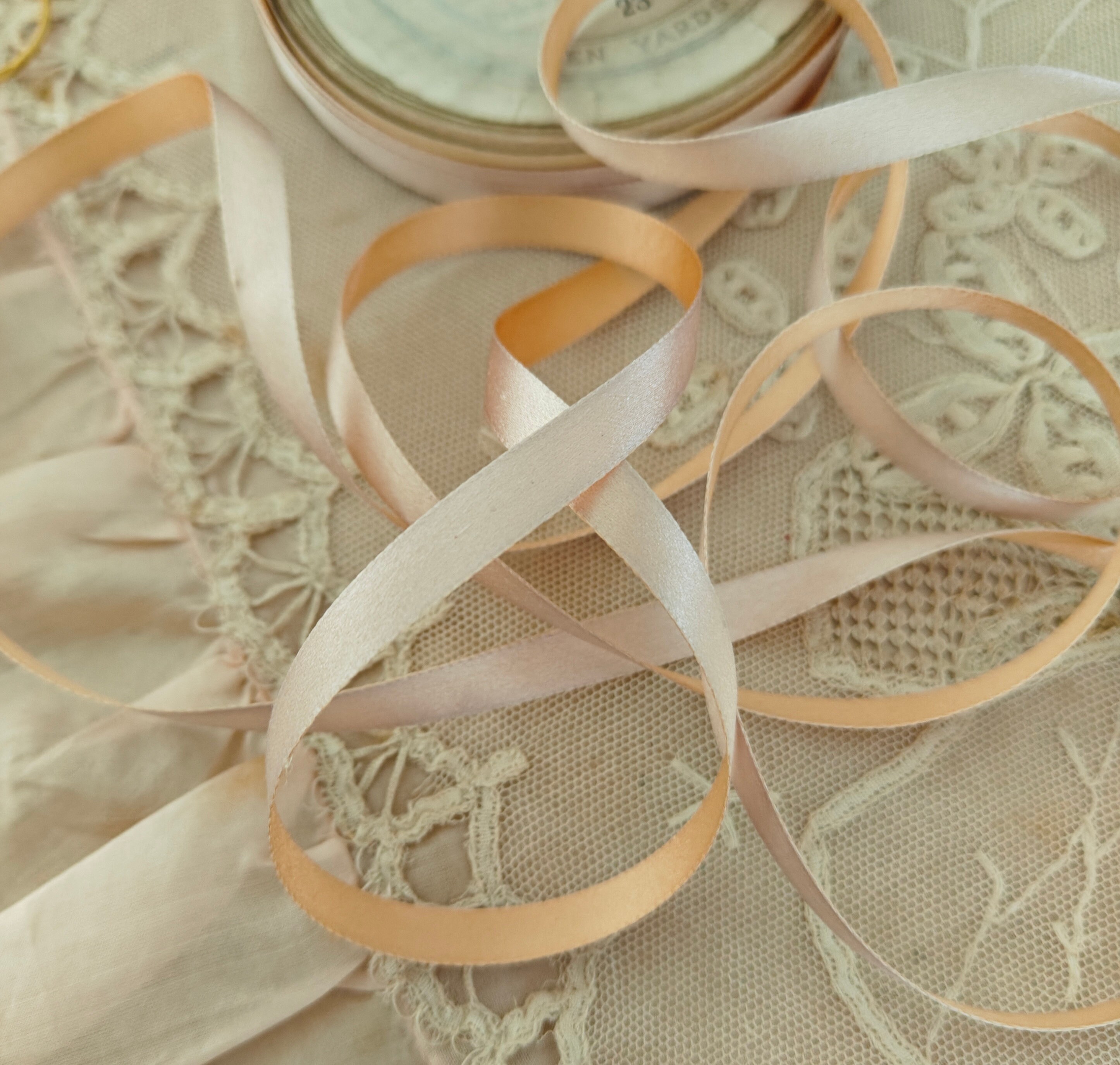 Antique Edwardian SILK 2 Tone Ribbon Bridal Lingerie Ribbon Satin ...
