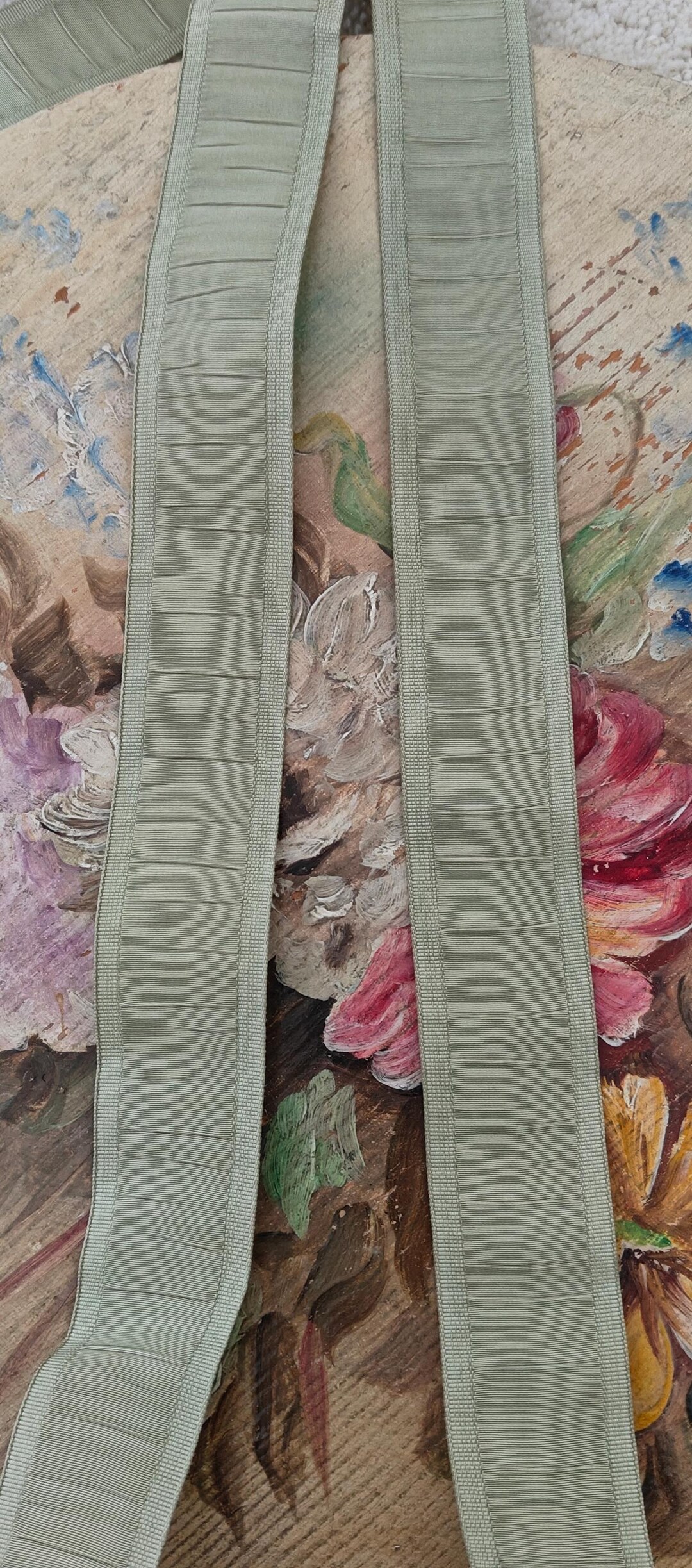 Sage Green Ruched Ribbon Trim Wide Finished Edges 1 9/16" Wide X 1 YD ...