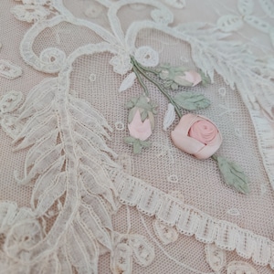 RARE Antique Edwardian Pink Rose Rosebuds Silk Ribbonwork Embroidered ...
