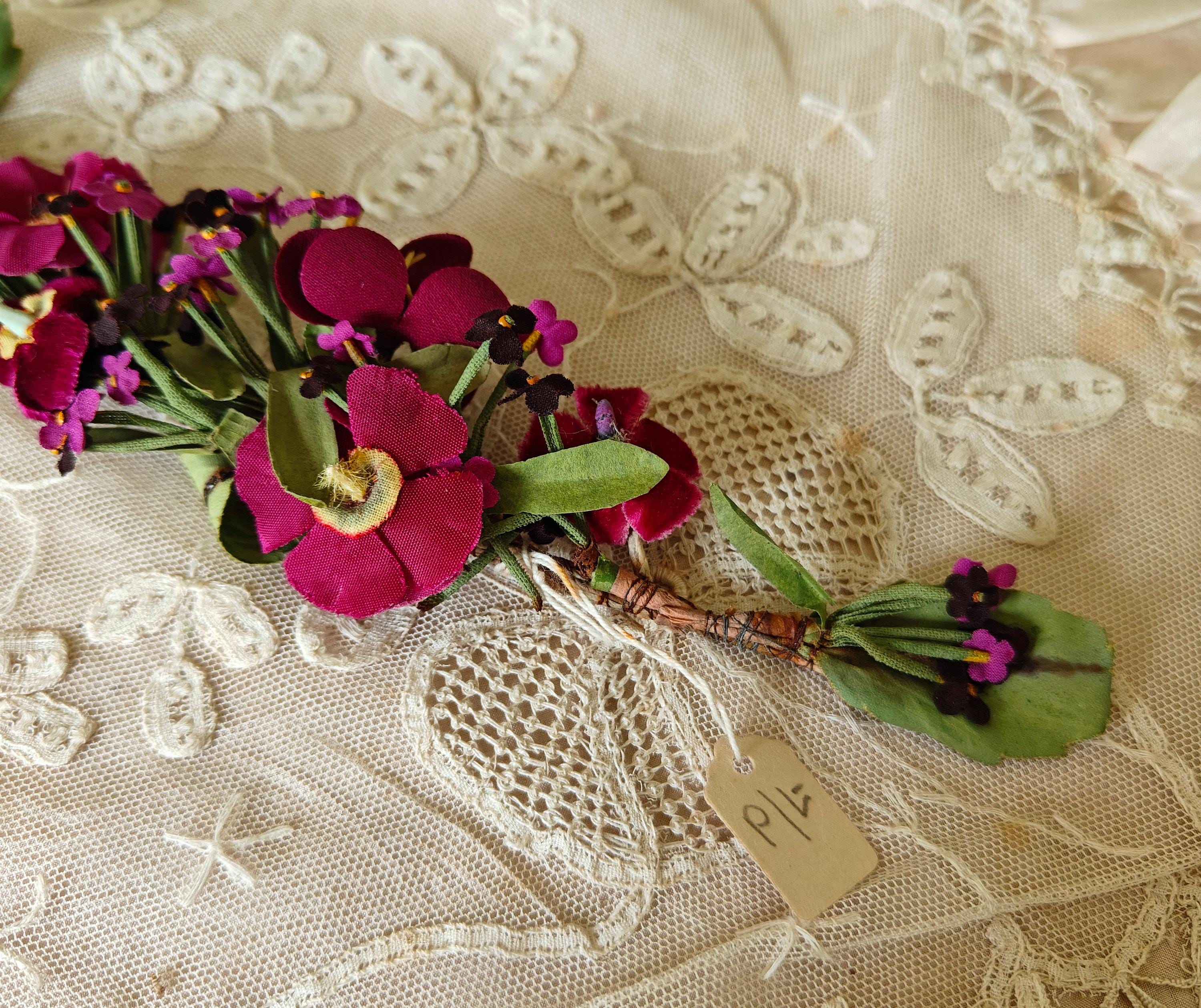 Antique FRENCH Millinery Cloth & VELVET Floral Small Garland Forget Me ...
