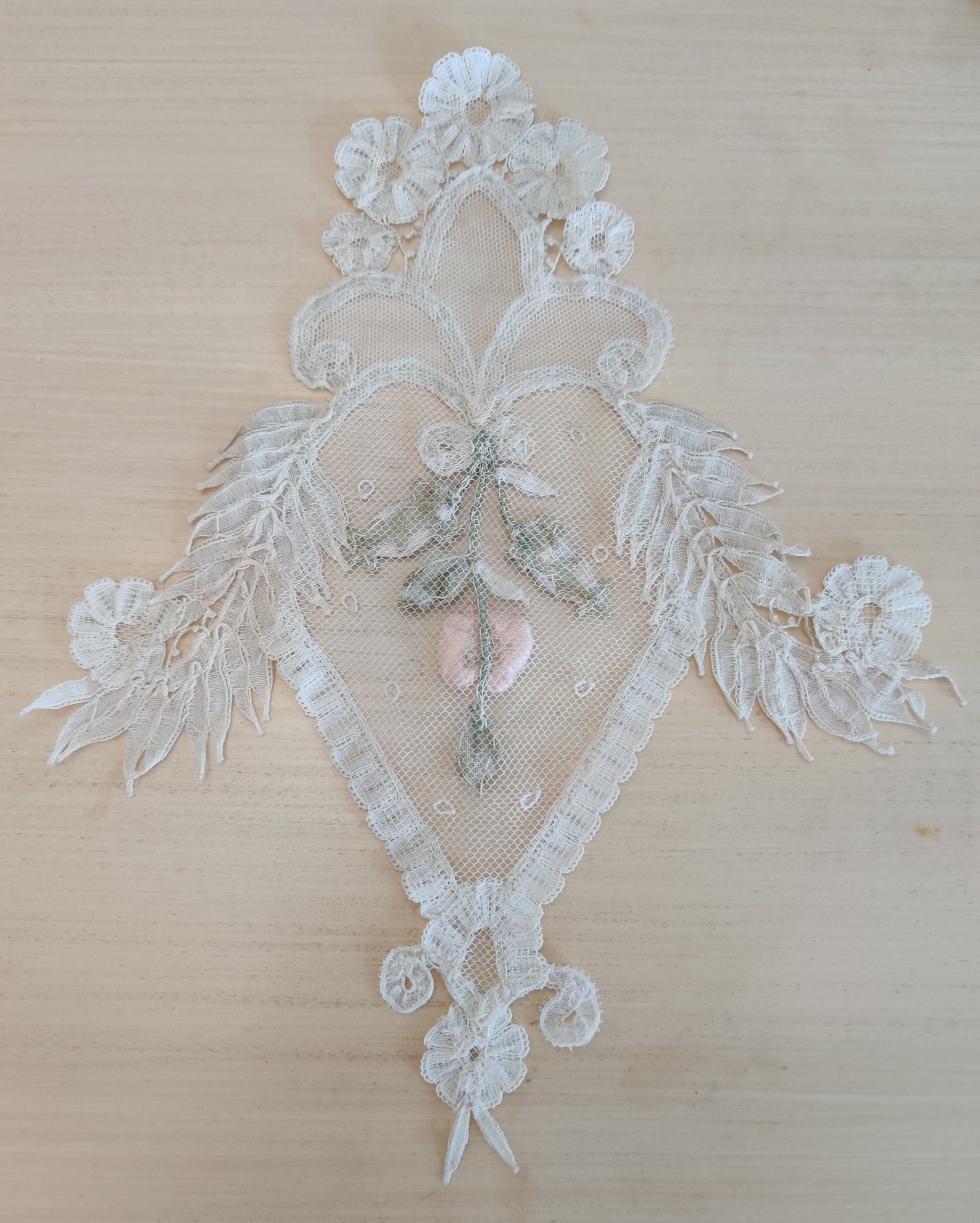 RARE Antique Edwardian Pink Rose Rosebuds Silk Ribbonwork Embroidered ...