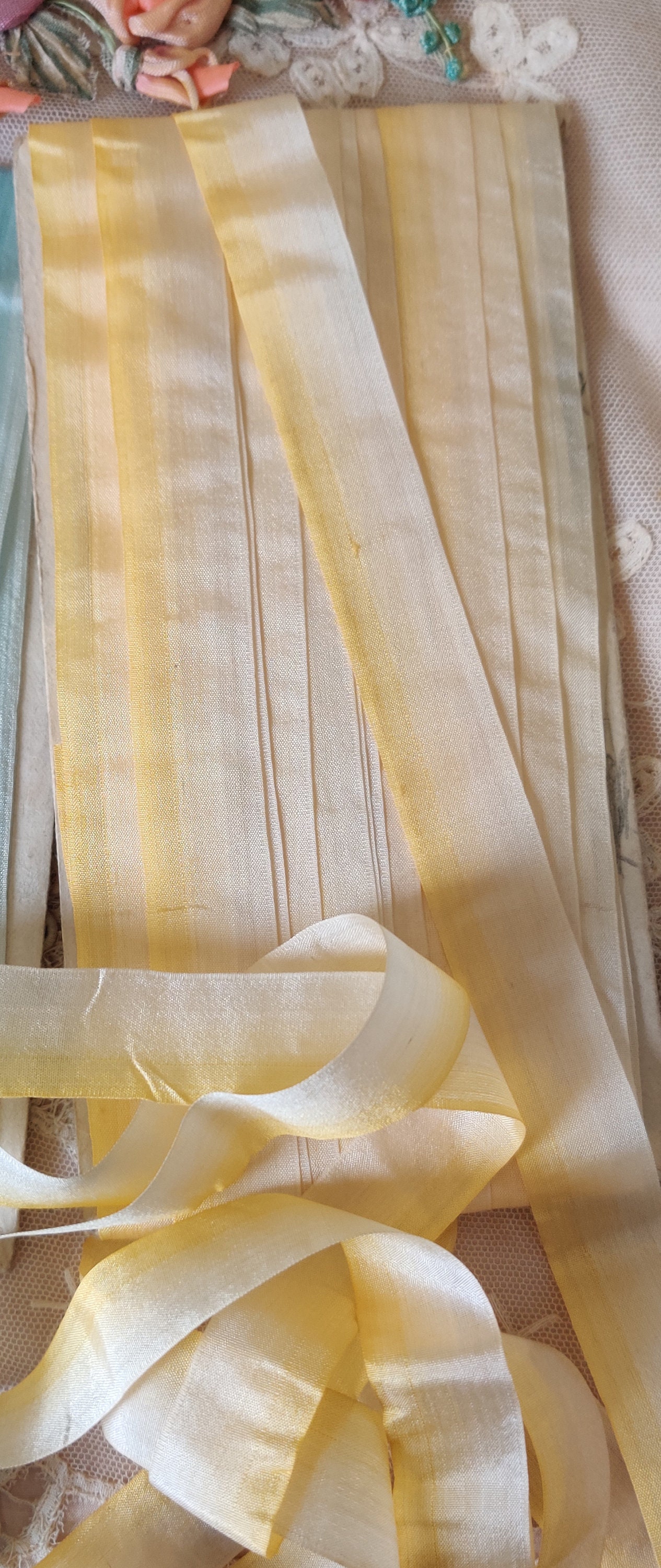 Antique All SILK French OMBRE RIBBON Turquoise Blue Great for ...