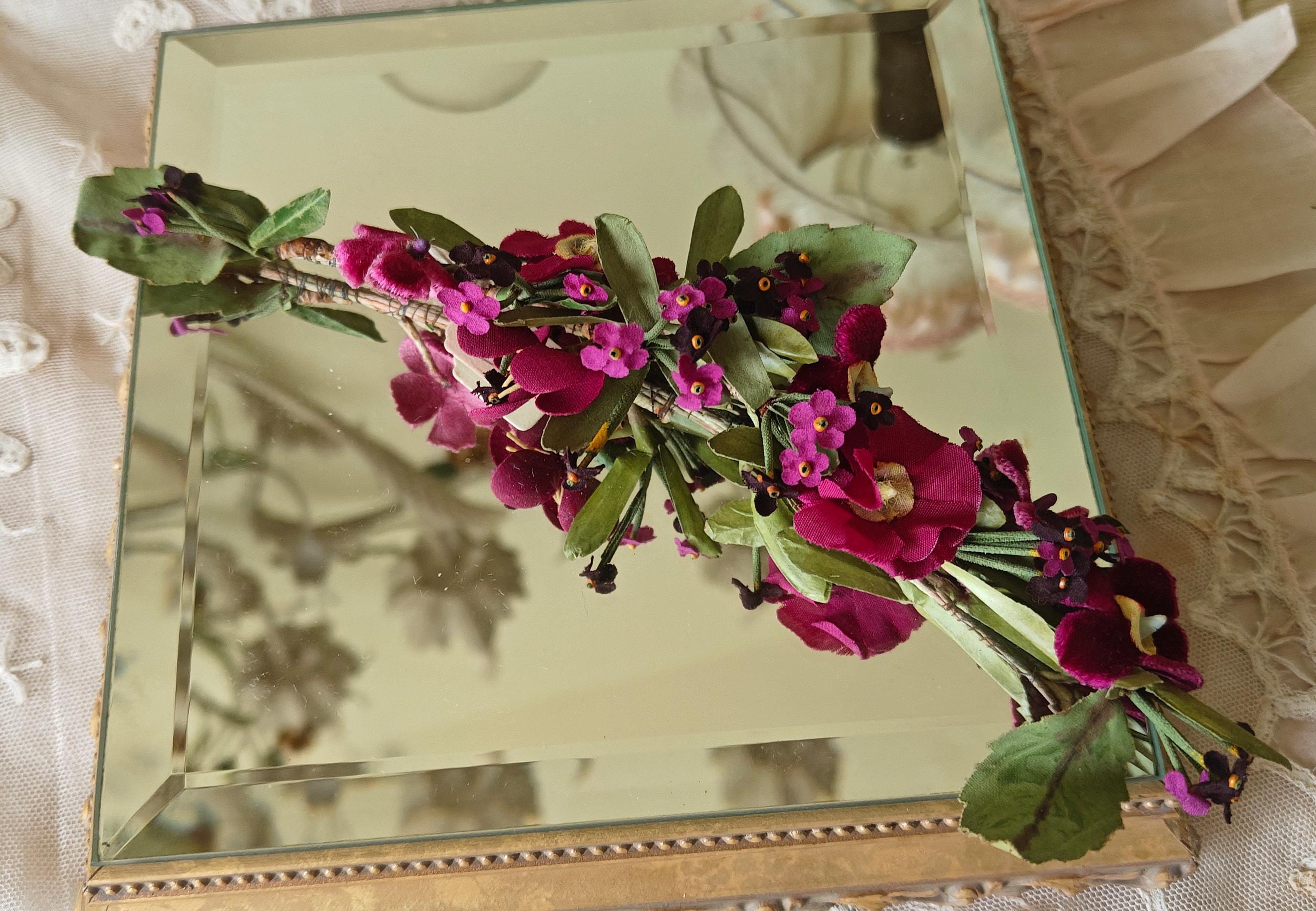 Antique FRENCH Millinery Cloth & VELVET Floral Small Garland Forget Me ...