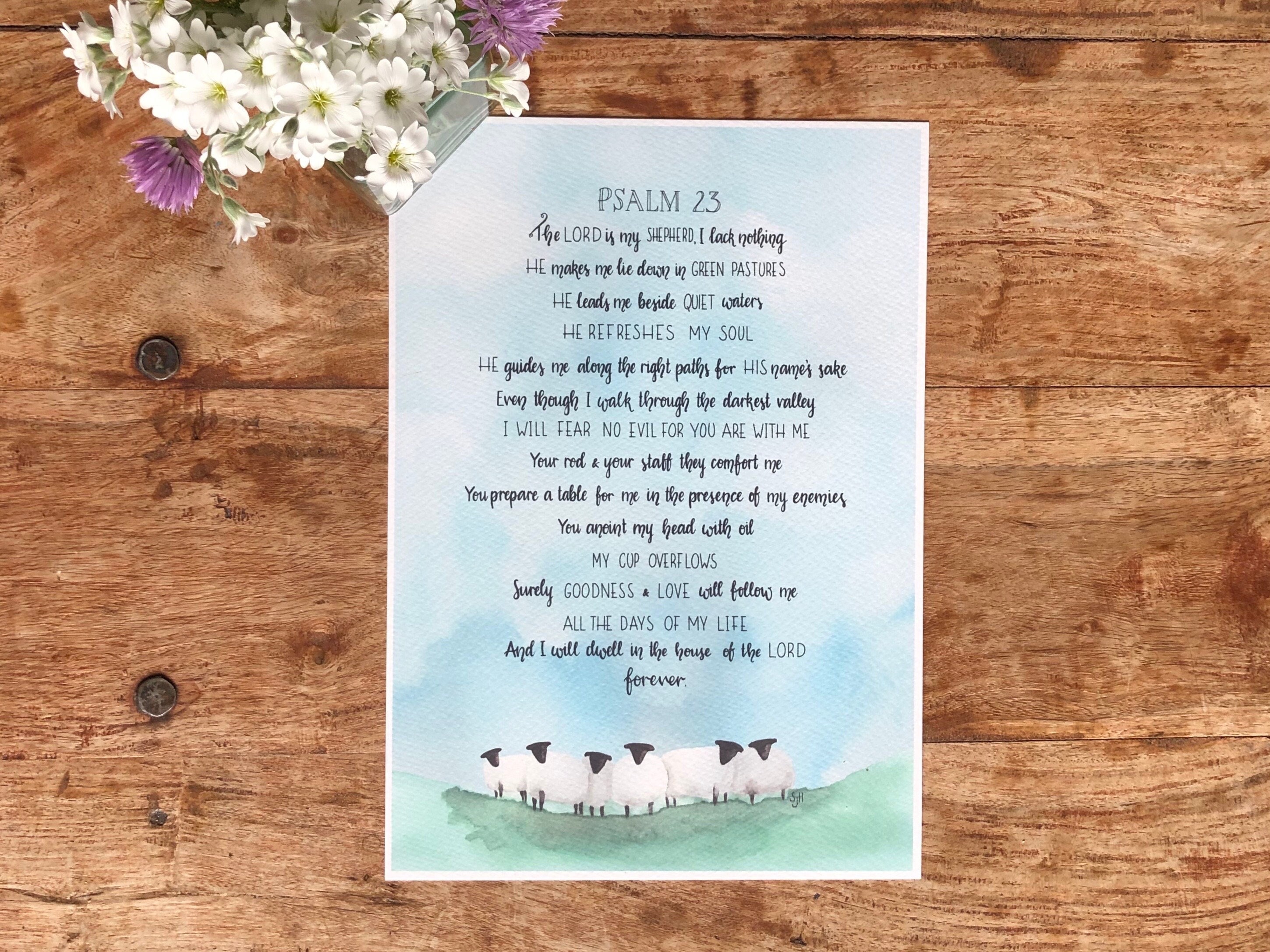 Psalm 23 Hand Lettered Bible Verse Print With Painted Sheep. - Etsy