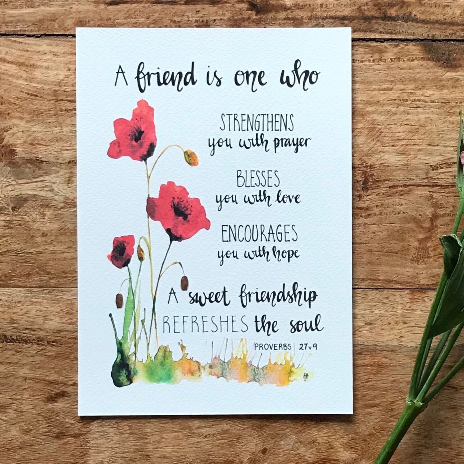 Christian Print for a Friend, With Hand-lettered Bible Verse, Proverbs ...