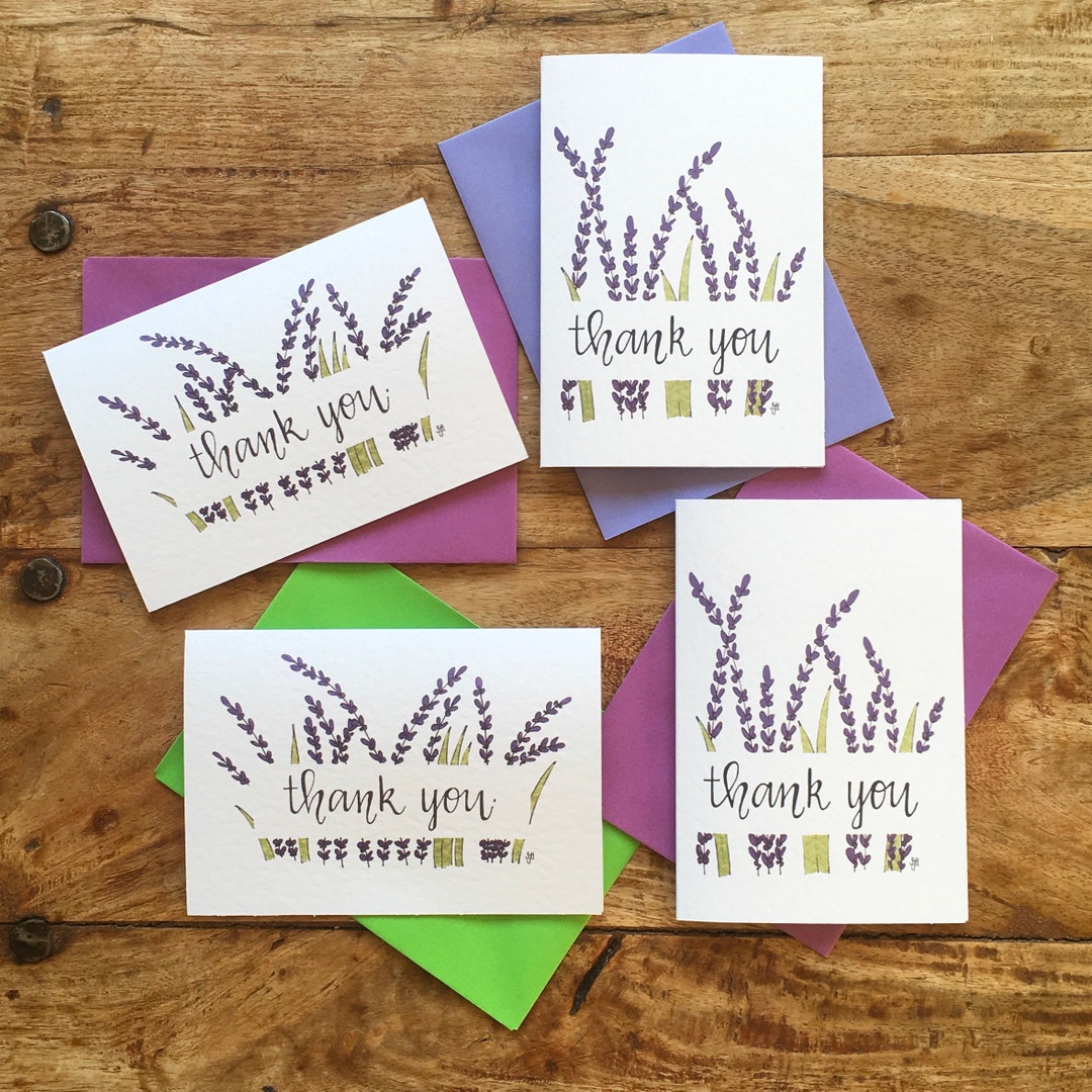 Set of 4 Hand-lettered Thank You Cards. Thank You Cards Pack. - Etsy