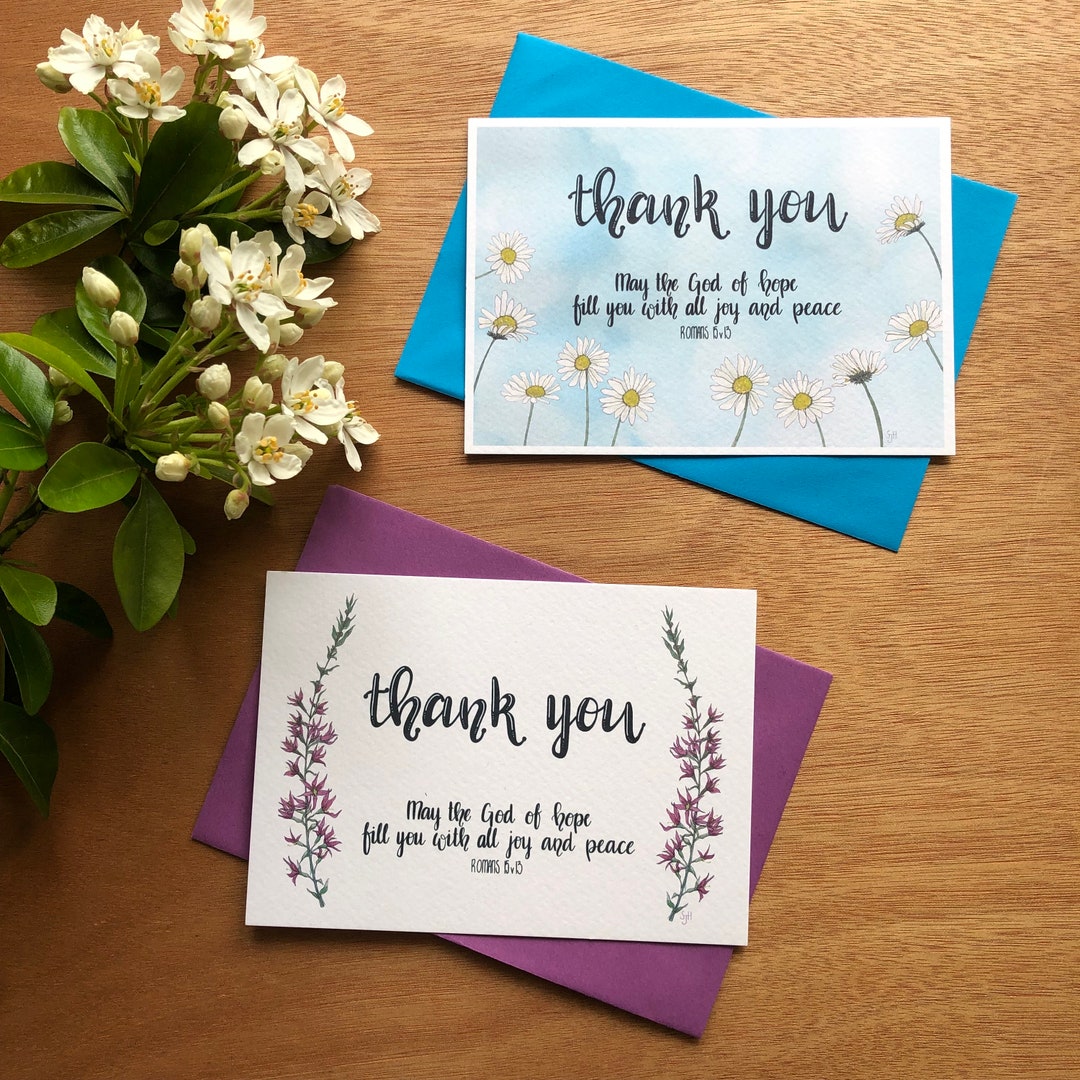 Set of 2 Beautiful Christian Thank You Cards With Hand-lettered Bible ...