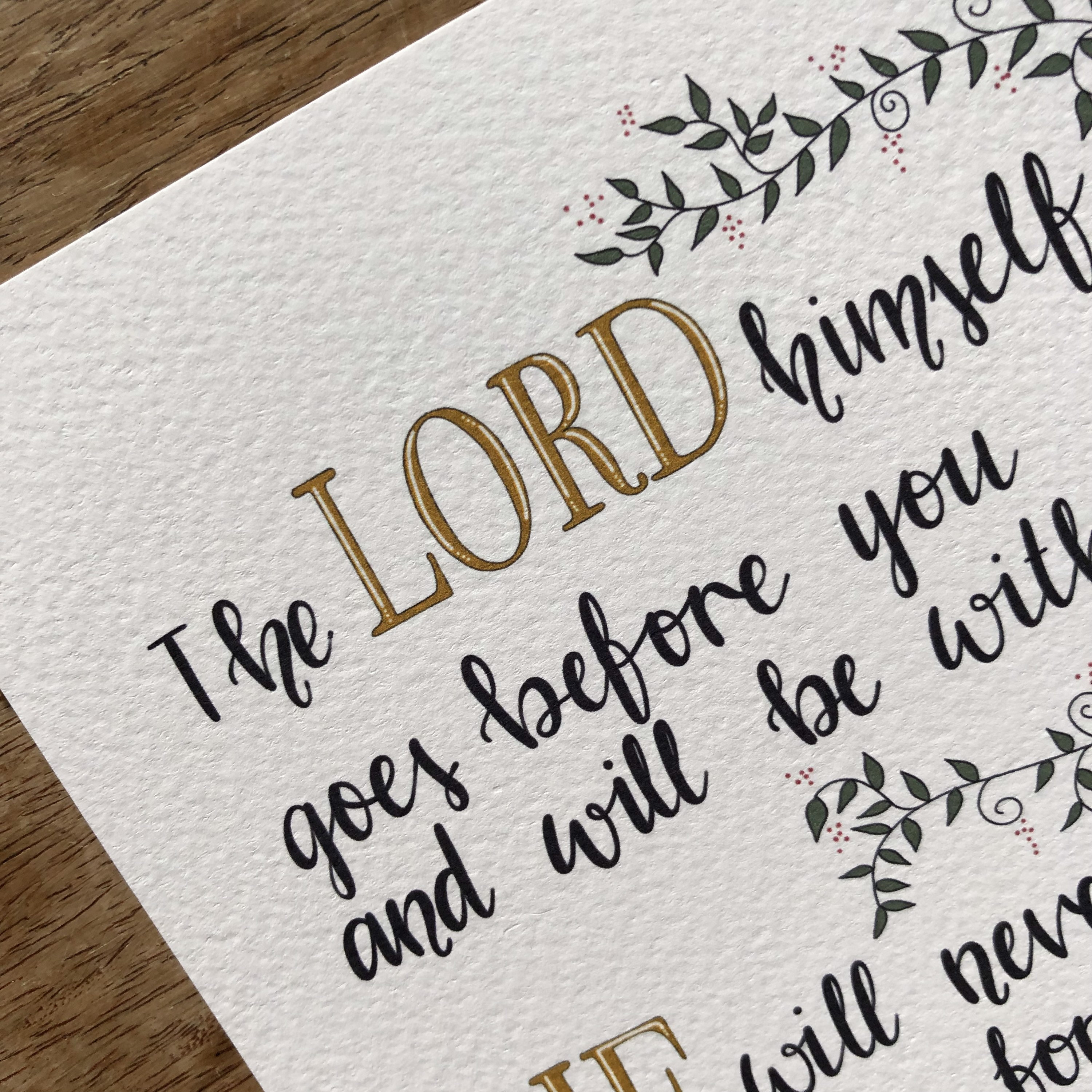Deuteronomy 31 Hand Lettered Bible Verse Card, He Will Be Never Leave ...