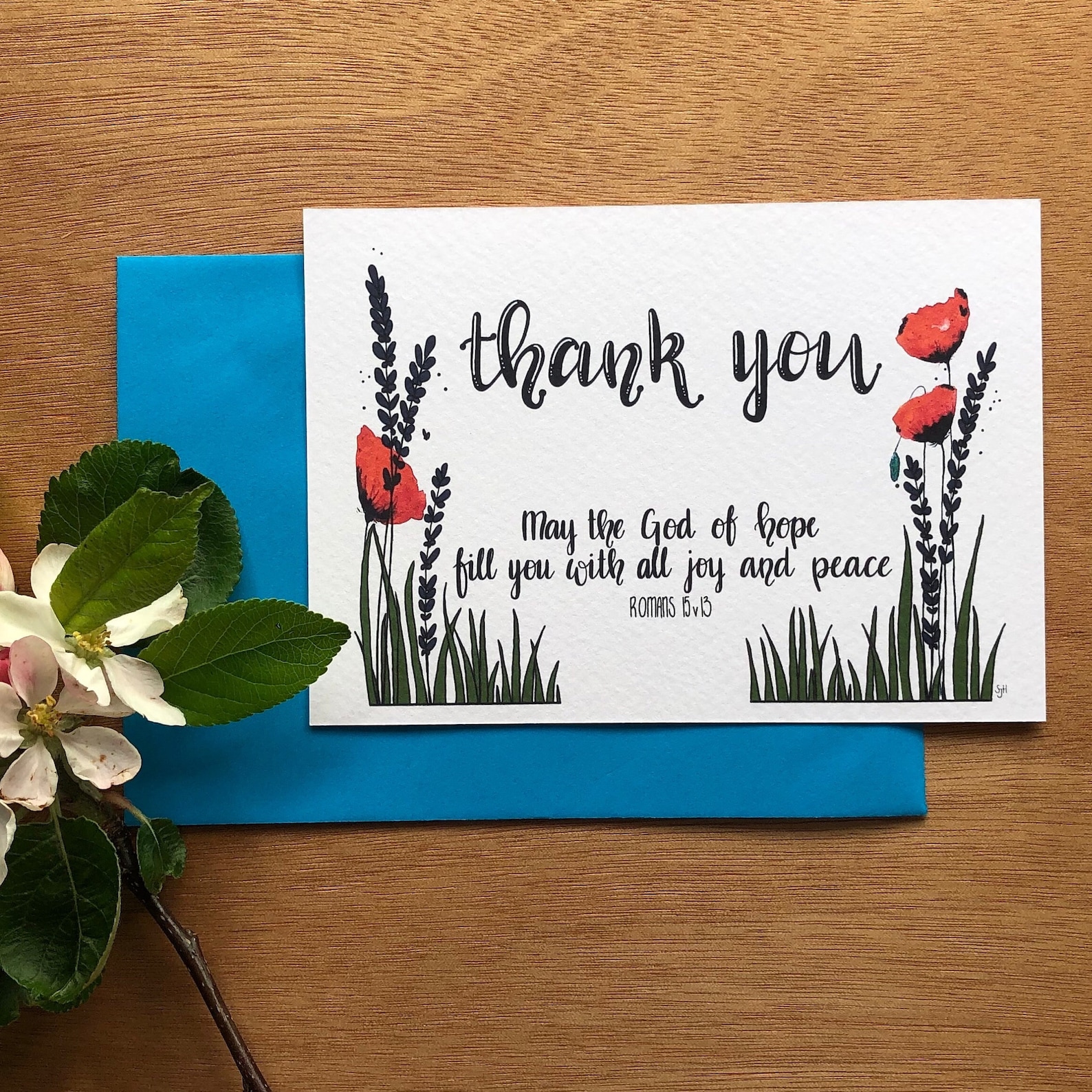 Christian Thank You Card With Hand-lettered Bible Verse and Hand ...