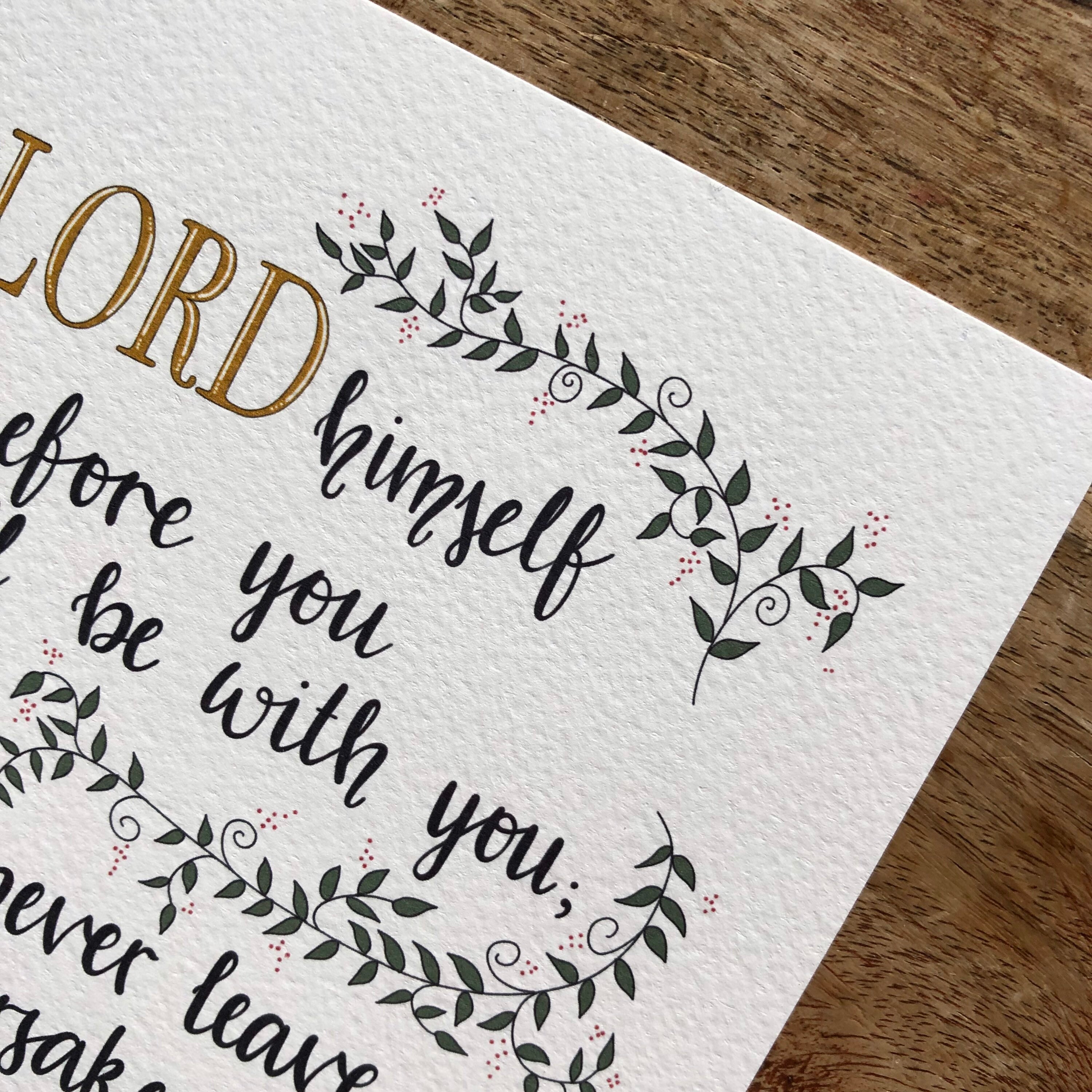 Deuteronomy 31 Hand Lettered Bible Verse Card, He Will Be Never Leave ...
