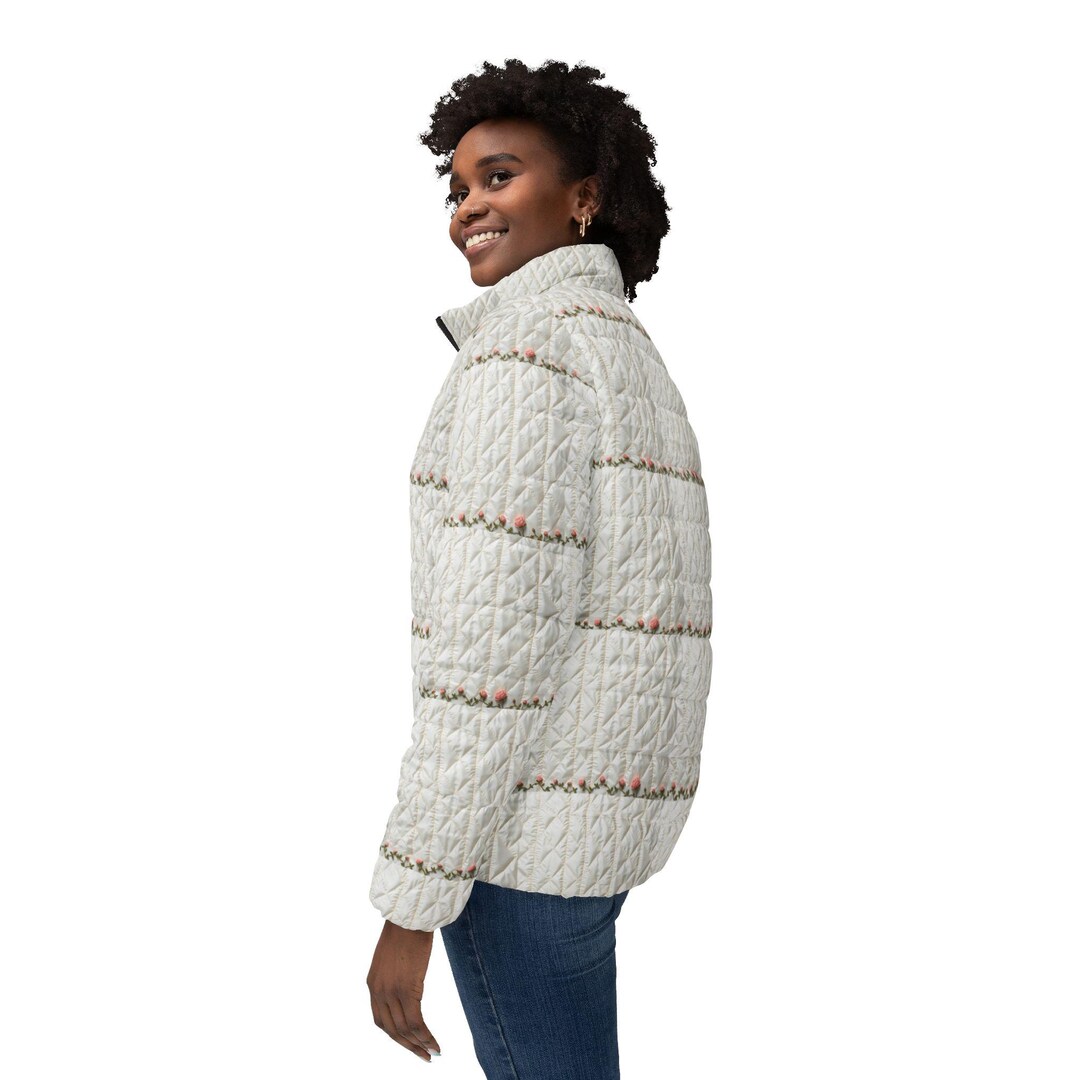 Quilted Rose Stripe Puffer Jacket | Women's Puffer Jacket - Etsy