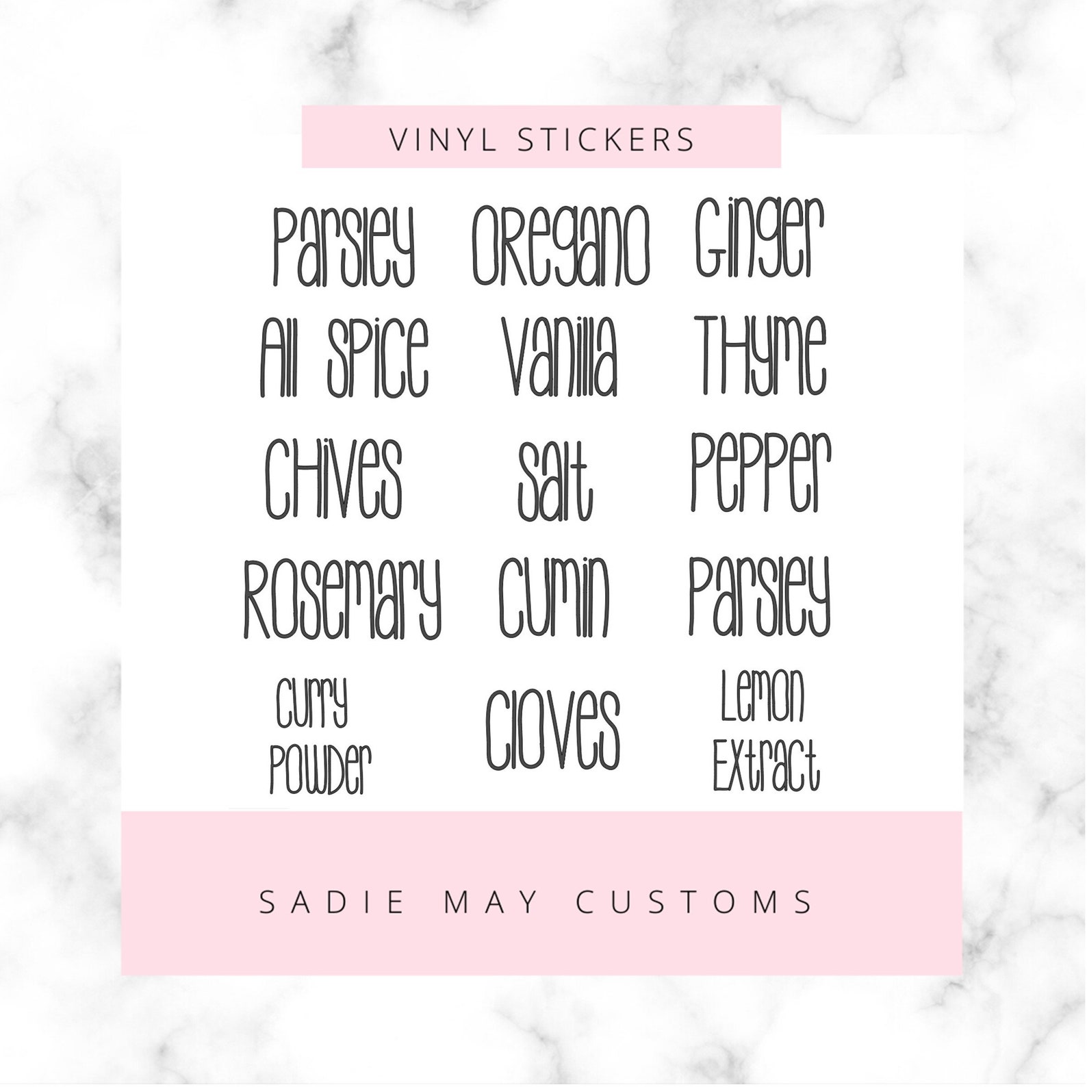Spice Labels Colored Vinyl Spice Decals Custom Kitchen Font Choices ...
