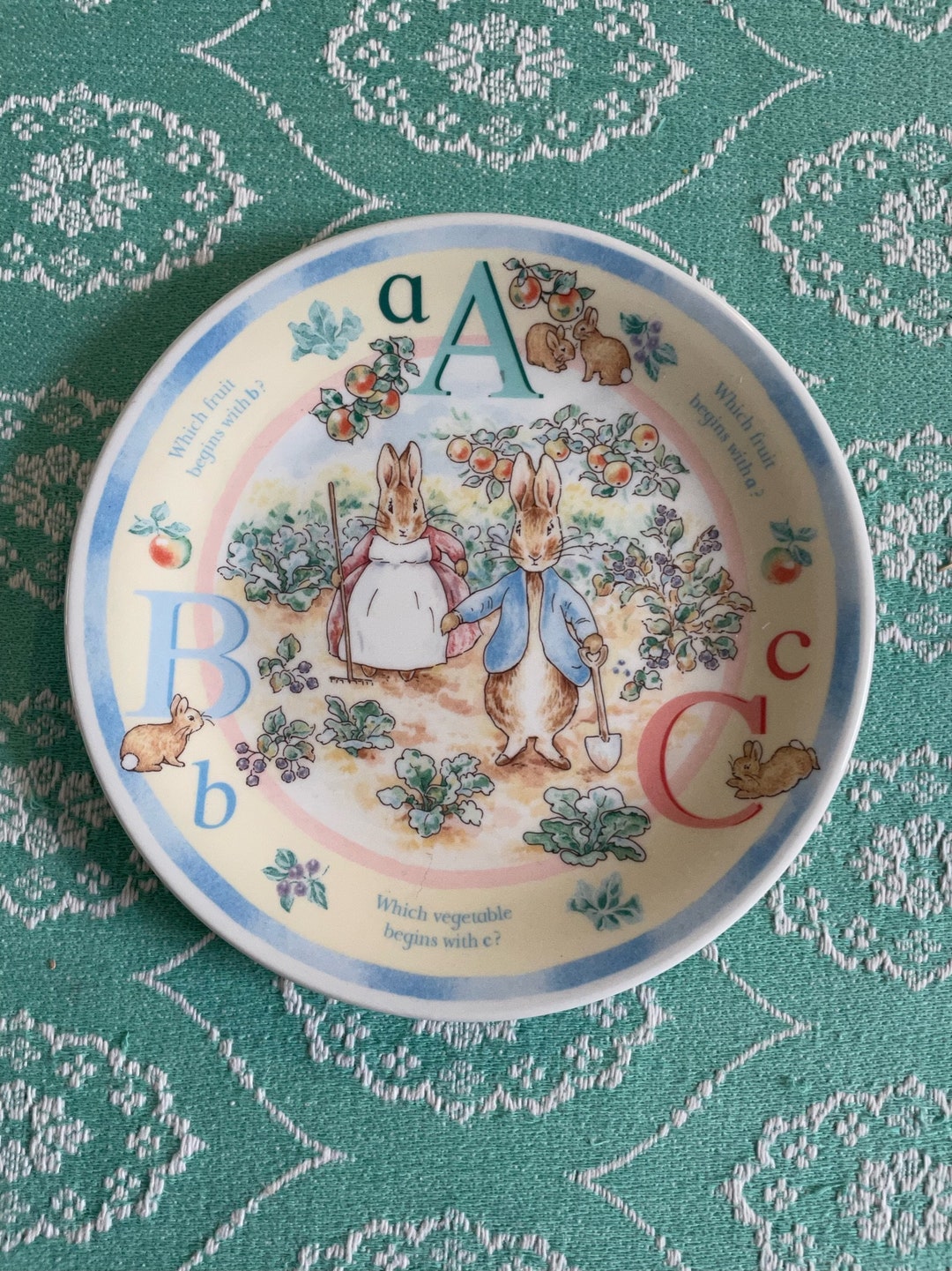 Peter Rabbit Ceramic Plate. Beatrix Potter. Animal. Alphabet. Vegetable ...
