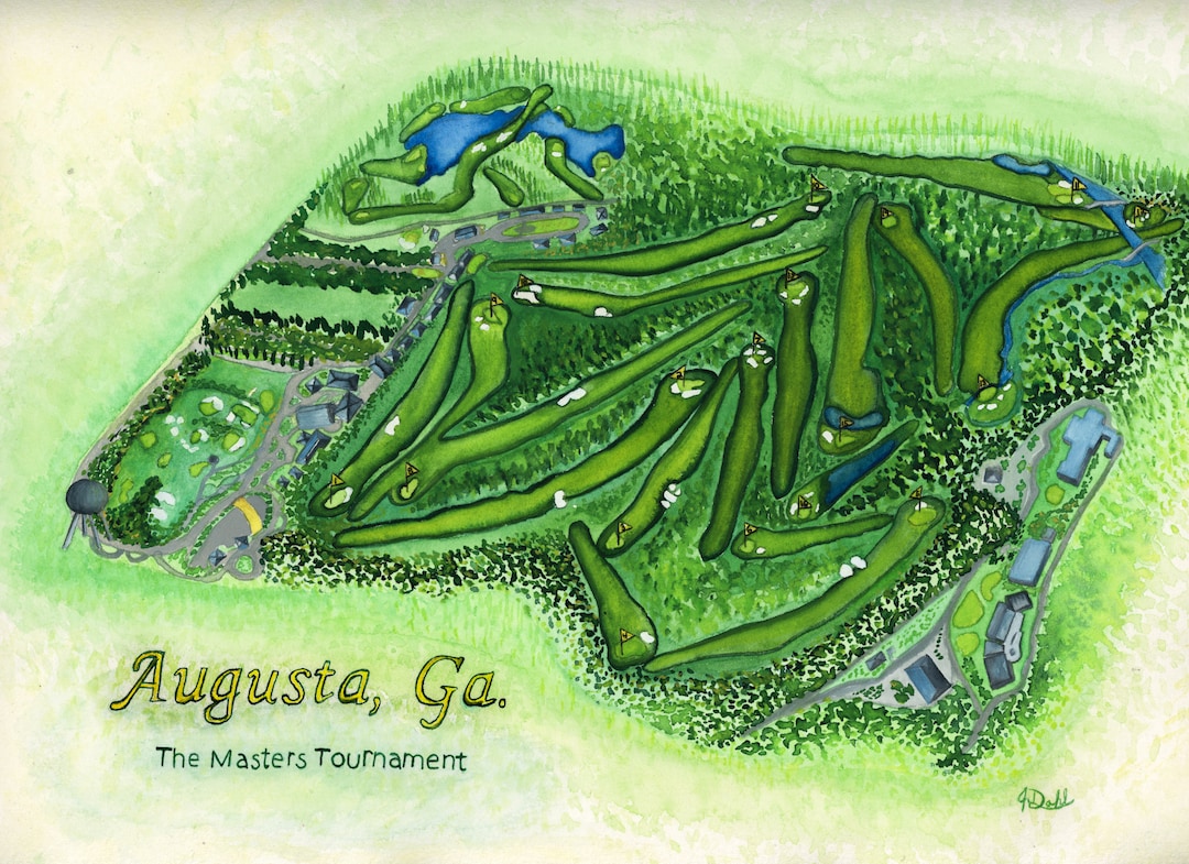 The Masters Tournament Golf Course Map, Watercolor, Giclee Print - Etsy