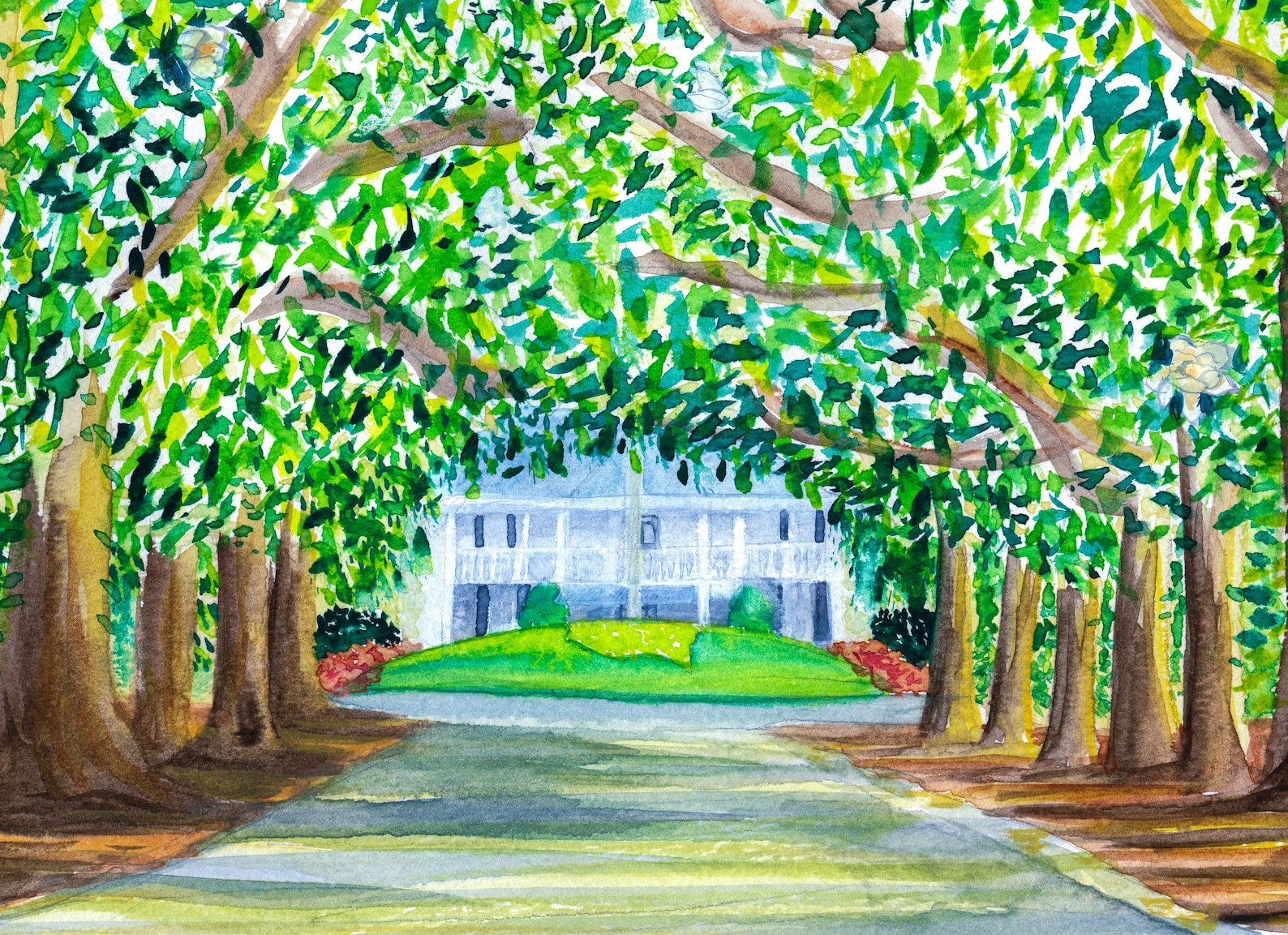 Magnolia Lane Augusta Golf Watercolor Giclee Print | Etsy