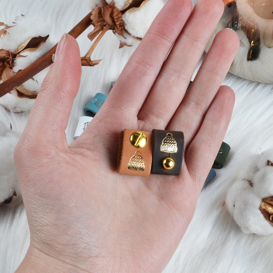 Leather Tags With Hats Logo on Screws for Knitting Bags Hats - Etsy