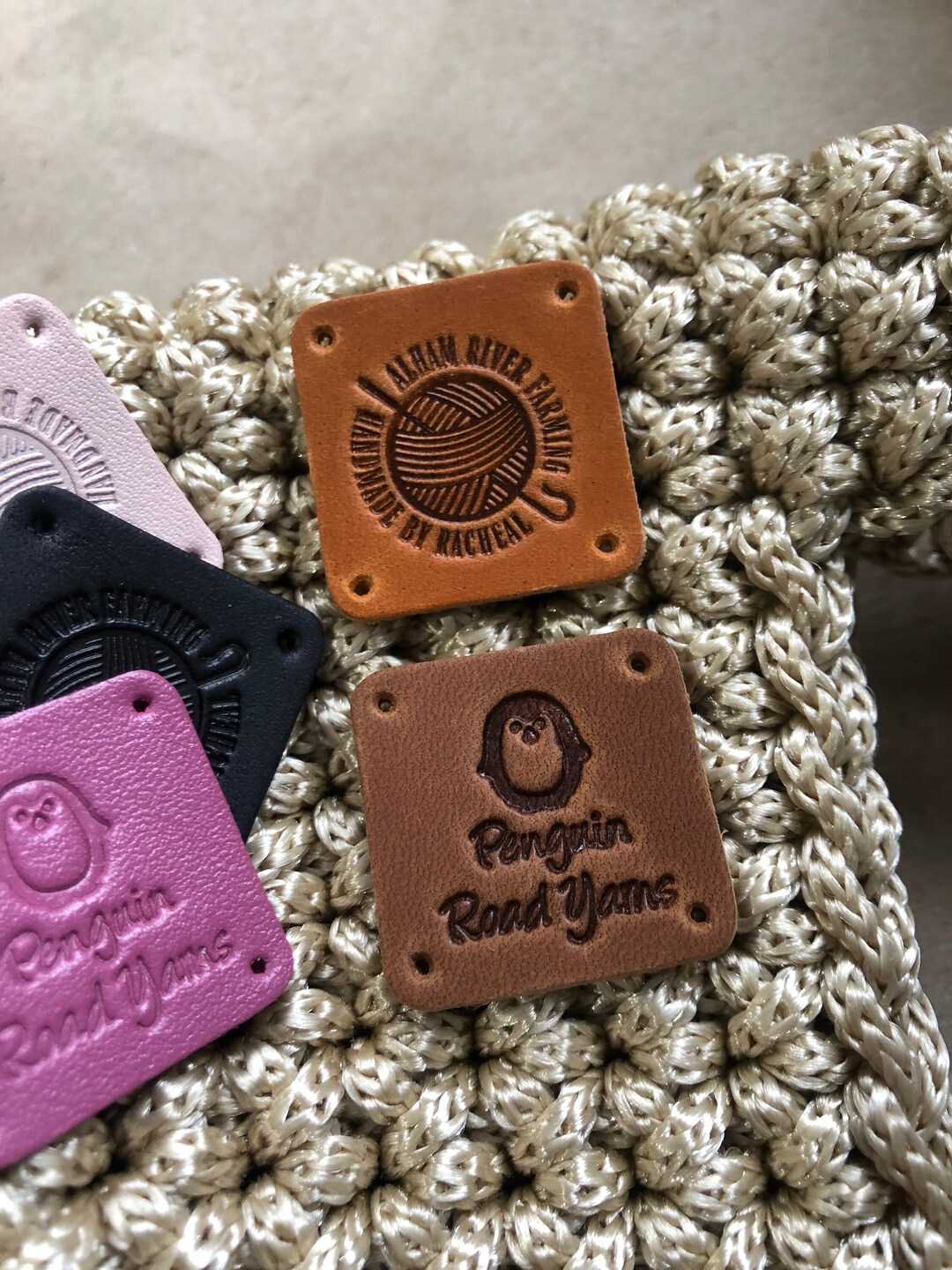 Leather Sewn Tags for Knits and Crochet Handmade Items, Personalized ...