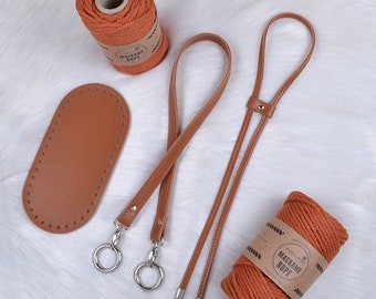 Leather Set for Knitting Drawstring Bag With Strap, Knitting Feedbag ...