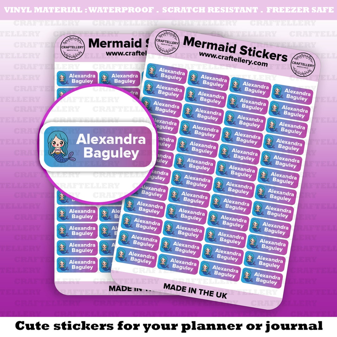 48 Mermaid Stickers With Name Name Tag Mermaid Sticker Name - Etsy
