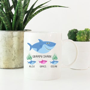 Personalised White Ceramic Mug 10oz - Grampy Shark Mug, Birthday Gift ...