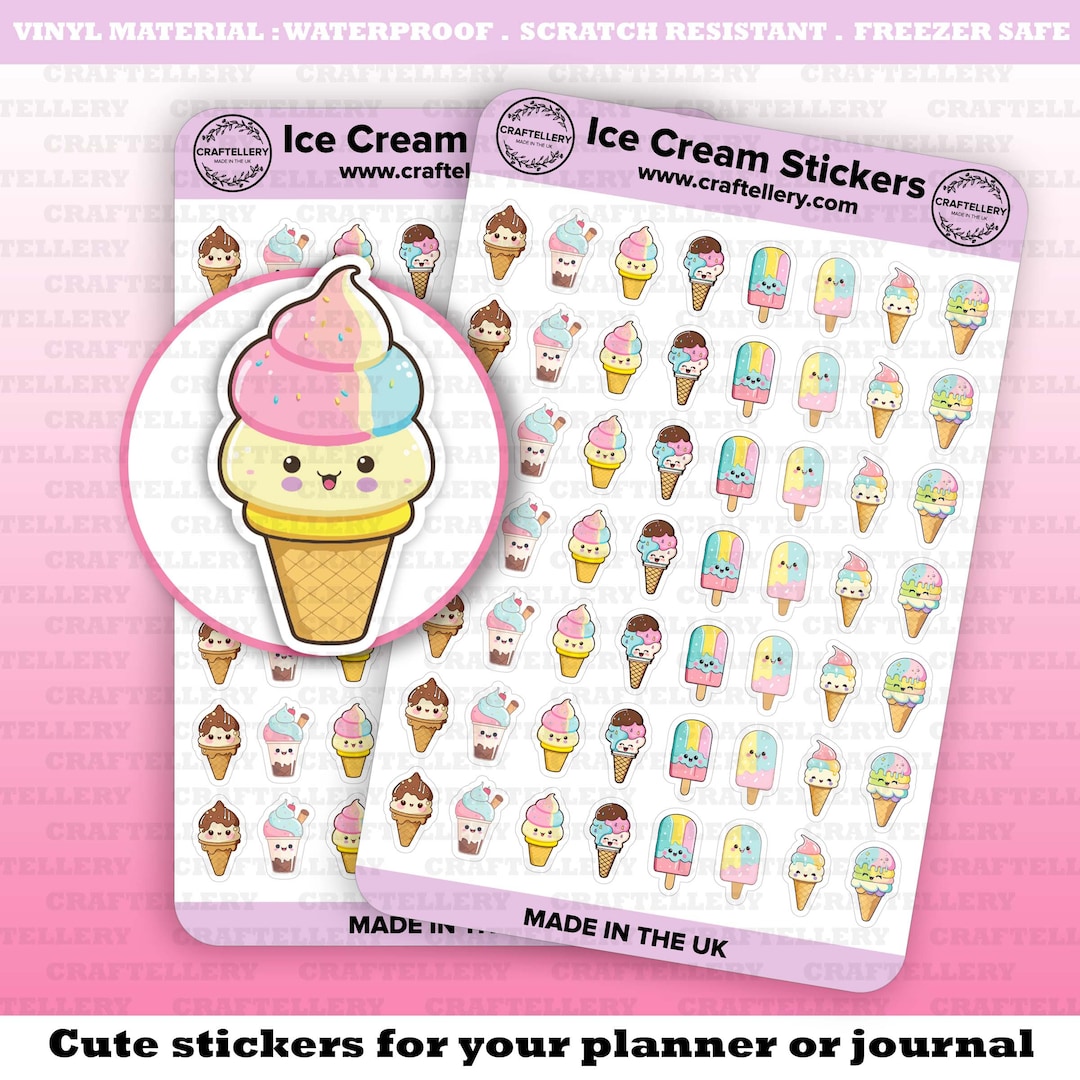 56 Cute Ice Cream Stickers, Ice Cream Sticker, Dessert, Dairy Product ...