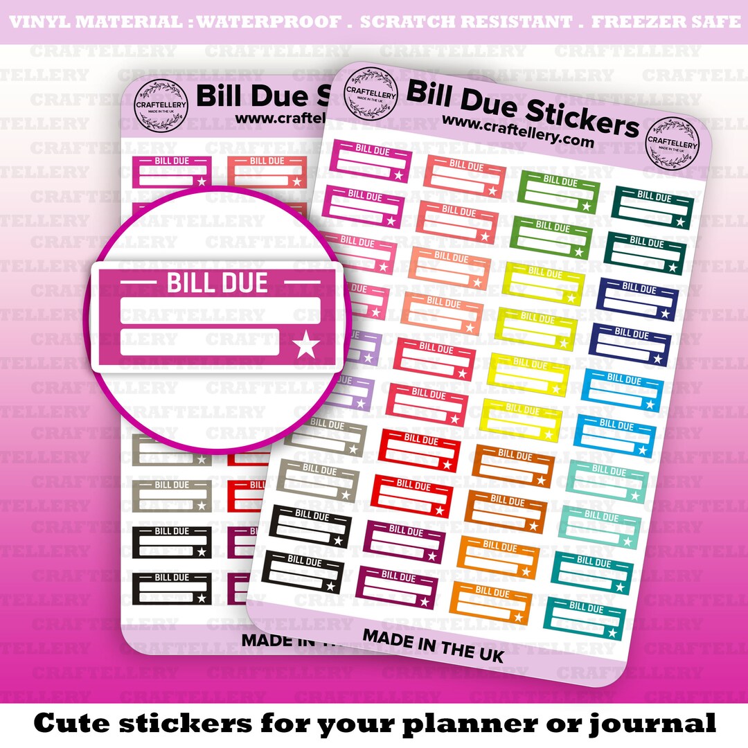 40 Bill Due Stickers, Bill Sticker Sheet, Due Date Sticker Pack ...