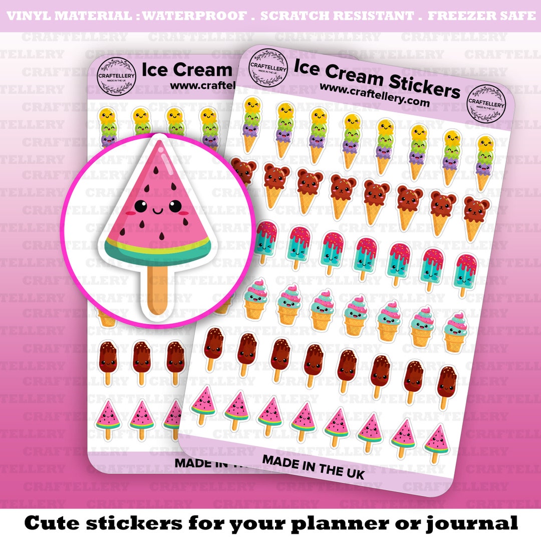 48 Ice Cream Stickers, Ice Drop Sticker Sheet, Dairy Products, Ice ...