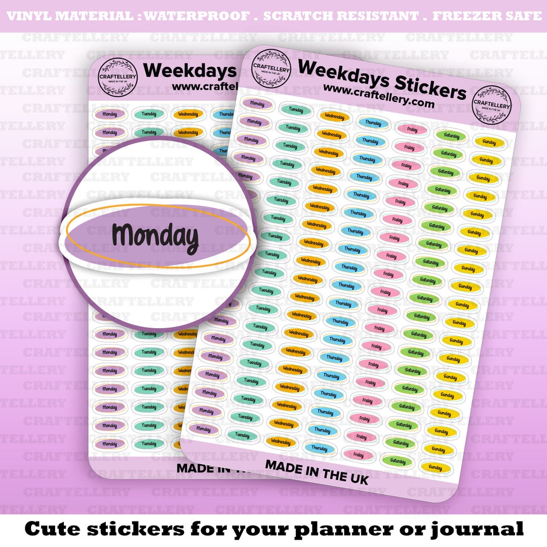 133 Weekdays Stickers, Aesthetic Weekdays Sticker Pack, Monday, Tuesday ...