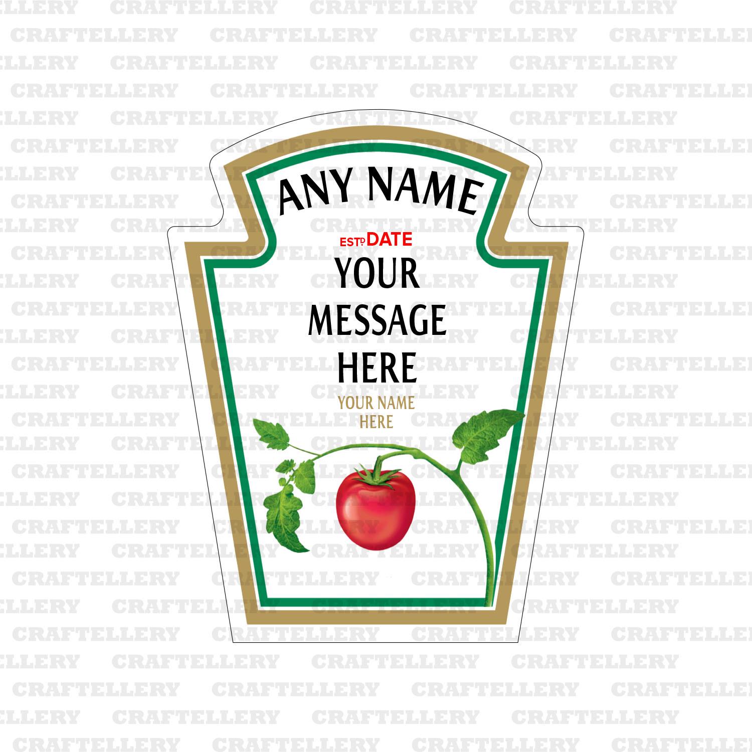 Personalised Tomato Ketchup Sauce Label Vinyl Sticker Funny Novelty ...