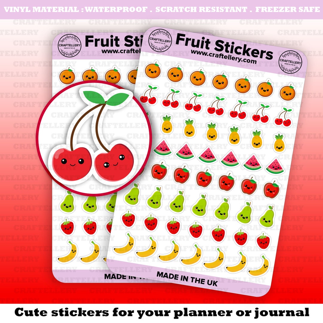 56 Fruit Stickers, Cute Fruits Sticker Sheet, Cherries, Oranges ...
