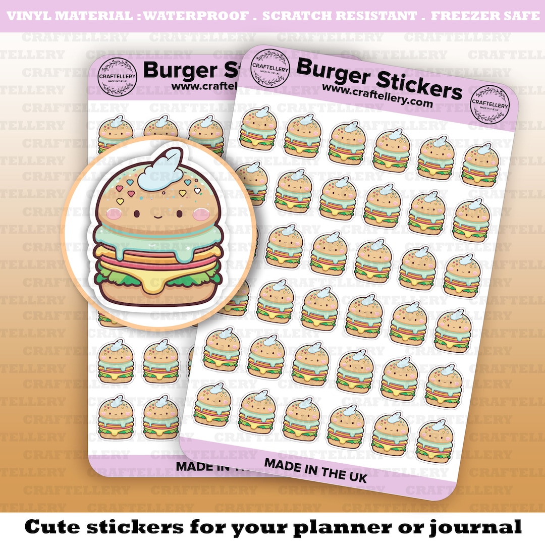 36 Burger Stickers, Cute Burger Sticker Pack, Hamburger Stickers, Cute ...