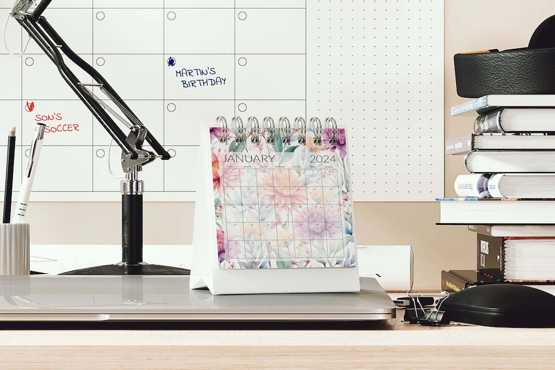 Mini Floral Desk Calendar 2024 Square Mini Desktop Calendar Desk ...