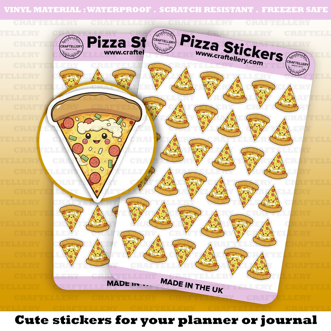 36 Pizza Stickers, Cute Smiling Pizza Sticker Sheet, Food Sticker ...