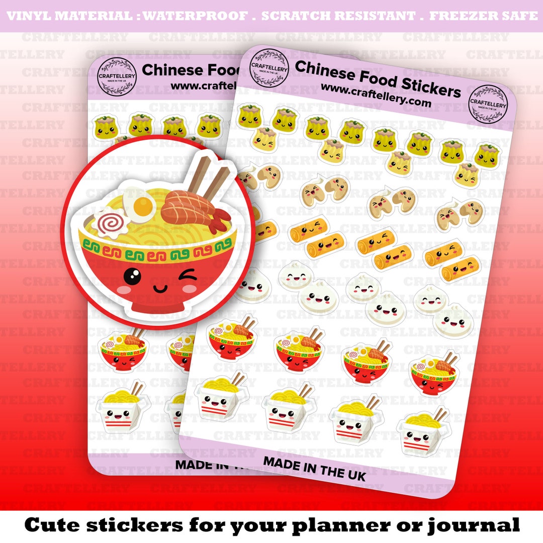 24 Chinese Food Stickers, Ramen Sticker, Noodles, Sushi, Dim Sum, Food ...
