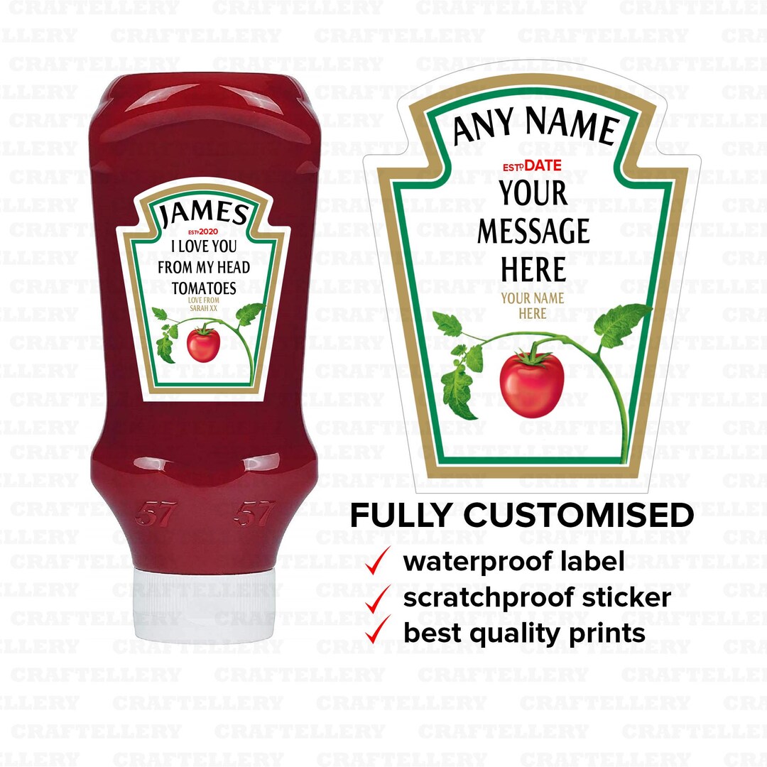Personalised Tomato Ketchup Sauce Label Vinyl Sticker Funny Novelty ...