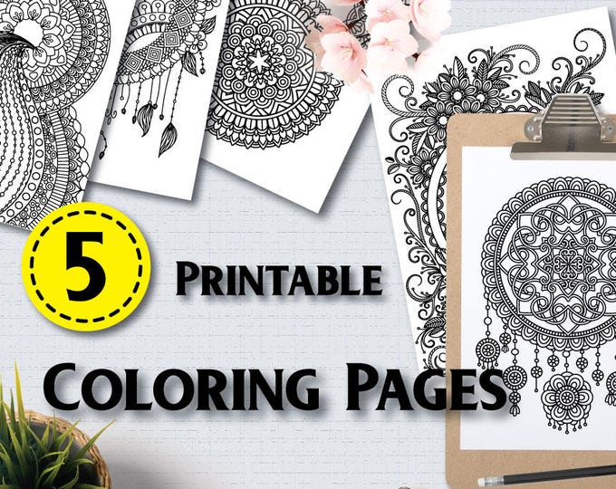 Anti Stress Coloring Pages | 5 Printable Adult Coloring Pages | Instant ...